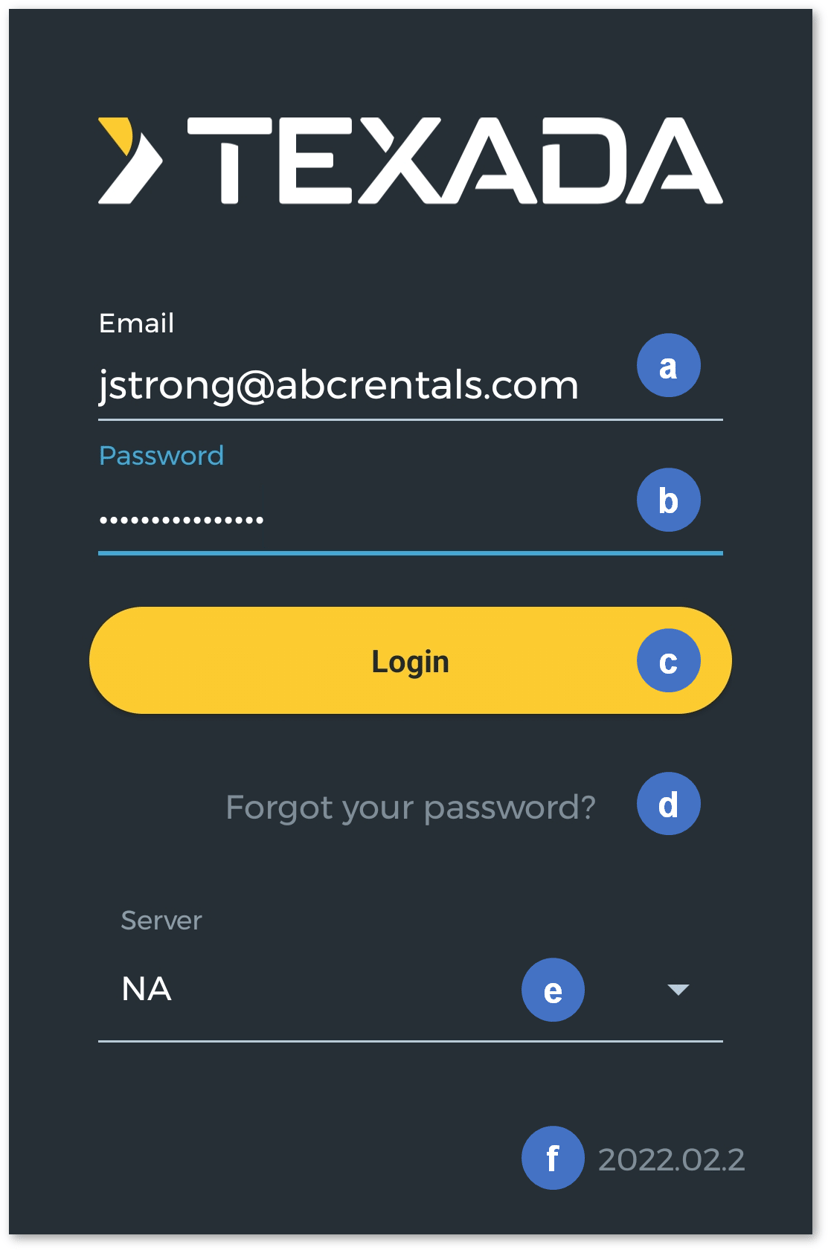 Log In and Out of Texada Mobile
